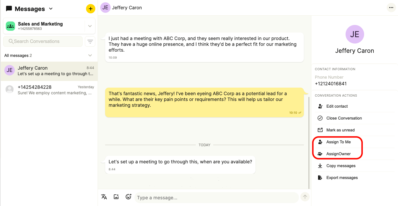 How to use the Conversation Action Menu